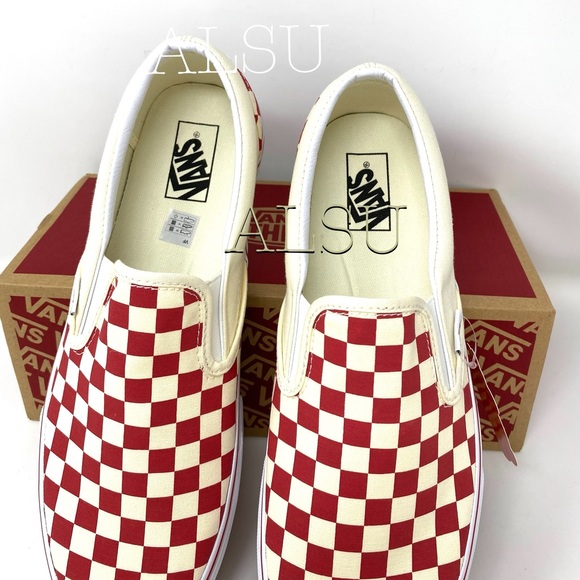 Vans | Shoes | Vans Classic Slip On Primary Check Red Canvas Men | Poshmark